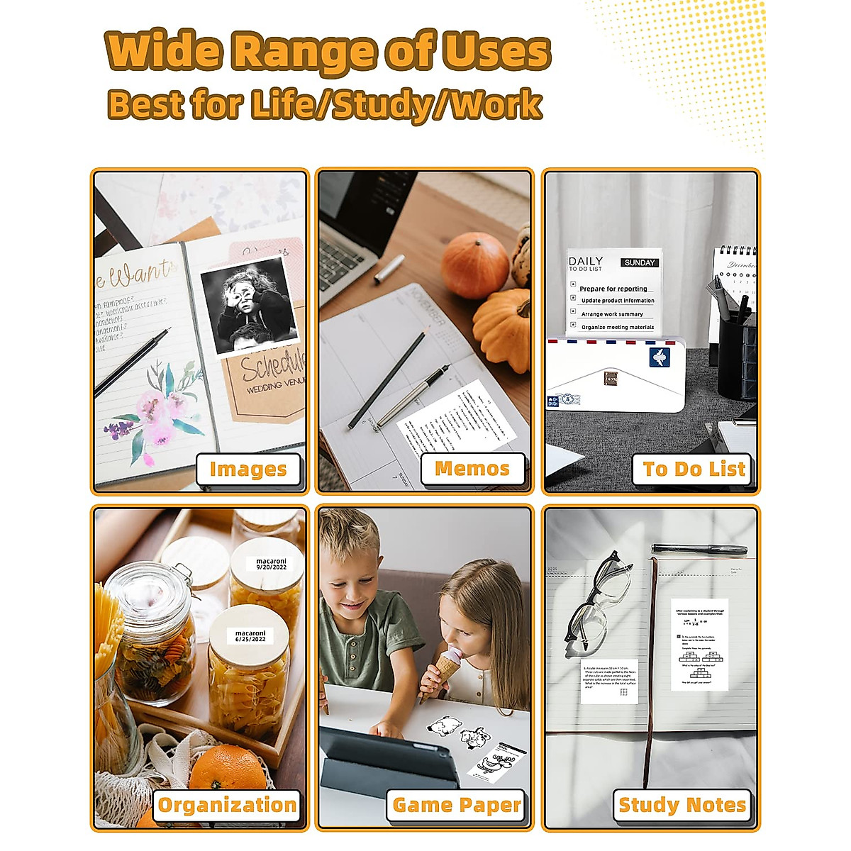 Memoqueen M04AS Mini Sticker Printer Thermal Wireless Portable Printer for iPhone with 3 Rolls Transparent/Blue on White Sticker/Semi-Transparent Paper, Compatible with iOS & Android