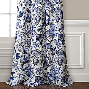 Lush Decor Cynthia Jacobean Room Darkening Window Panel Curtain Set (Pair), 84" L, Blue, 2 Count