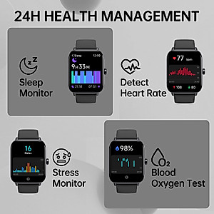 Smart Watch for Women Men (Answer/Make Call) with Alexa Built-in, iPhone Android Compatible, Sleep and Fitness Tracker Heart Rate Blood Oxygen Monitor 1.8 Touch Screen Bluetooth Watch Black