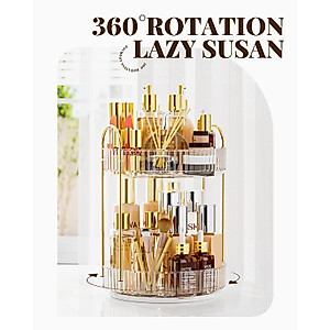 Devokimi Bathroom Organizer Countertop, Rotating Makeup Organizer for Vanity, 2-Tier Make Up Organizers and Storage, Vanity Tray Shelf for Cosmetic, Skin Care, Lotions (Clear)