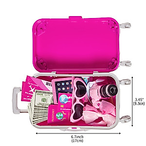 Doll Clothes and Accessories Travel Suitcase Playset for 18 Inch Girl Doll with Dolls Clothes, Backpack, Camera, Ipad, Phone, Sunglasses, Shoes, Gift for 3 to 7 Year Olds