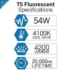LUXRITE F54T5/841/HO 54W 46 Inch T5 Fluorescent Tube Light Bulb, 4100K Cool White, 4200 Lumens, G5 Mini Bi-Pin Base, LR20770, 6-Pack