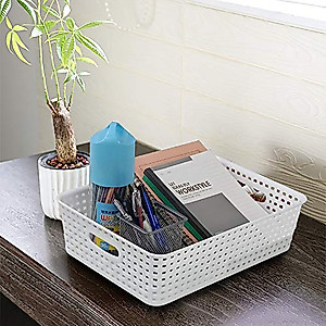 AnnkkyUS 4-Pack White Plastic Basket Trays, Rectangle Paper Storage Baskets