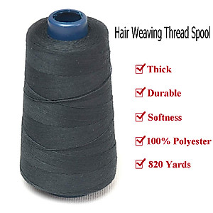 Luwigs Black Weaving Thread 100% Polyester for Making Wig Sewing Hair Weft Hair Extension 1pc (1pc, Black)