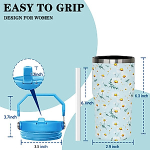 Floral Tumbler, Daisy Gifts for Women, Daisy Coffee Travel Mug, Cute Skinny Tumbler with Flip Straw and Top Handle, Daisy Flowers Items, Unique Birthday Gifts 20oz