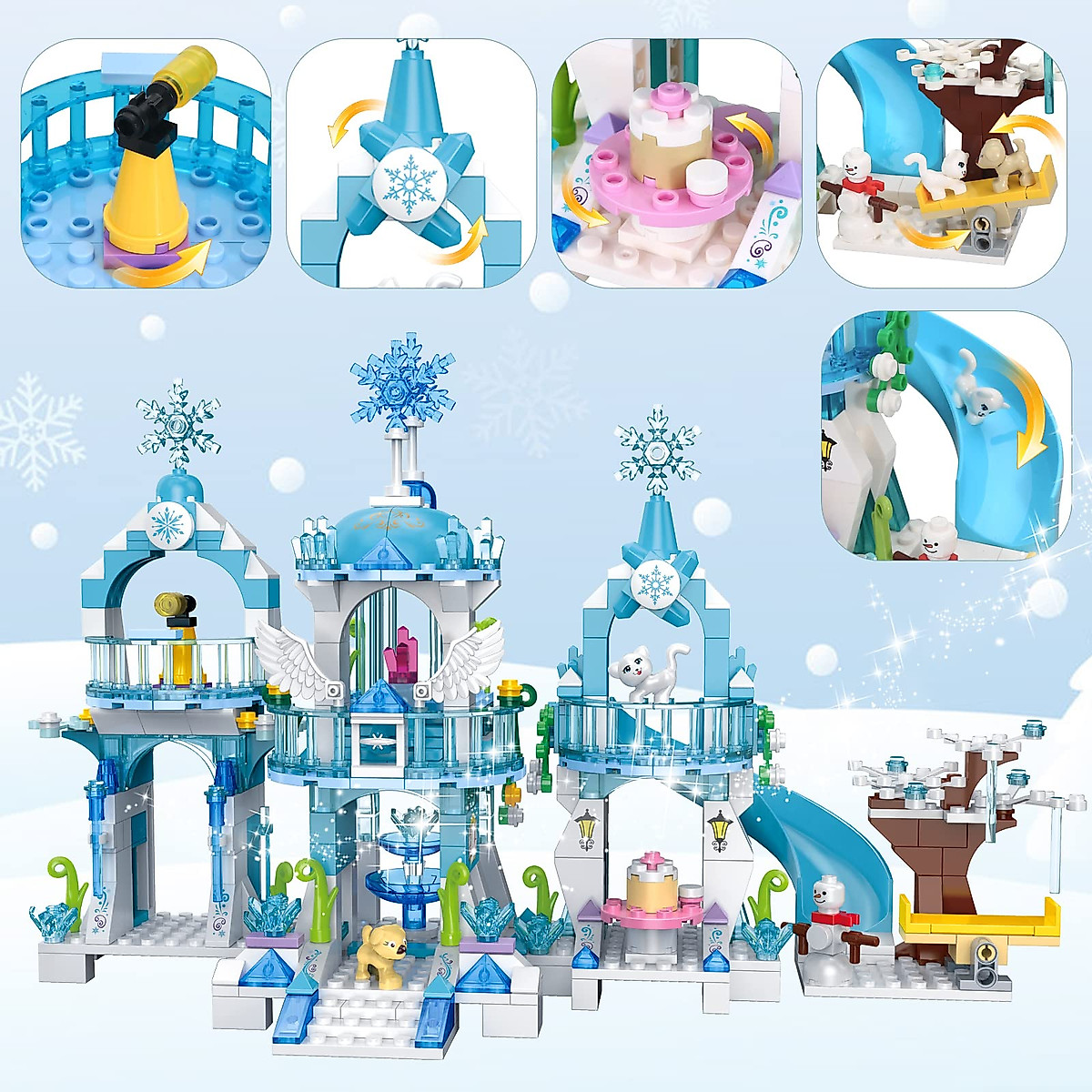 Dream Girls Princess Castle Building Blocks Ice Castle Building Toys for Girls, Ice Palace with 2 Princess Mini-Dolls Friends Sets Christmas Birthday Gift STEM Playset for Kids Age 6-12 477 Pieces