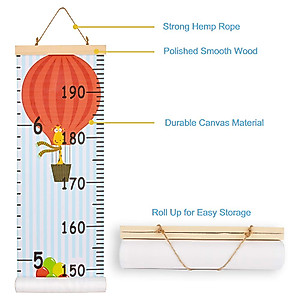 Beinou Baby Growth Chart Ruler for Kids Wood Frame Height Measure Chart 7.9in x 79in Canvas Hanging Height Growth Chart