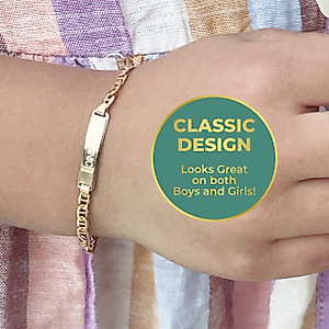 Brilliant Bijou Children's Name Bracelet - ID Engraved Bracelet, 14k Yellow Gold Child Bracelet for Girls and Boys Real Gold ID Bracelet (Not Plated or Filled)