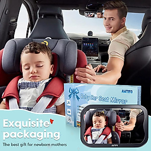 Baby Car Mirror for Rear-Facing Seat - Shatterproof & No-Shake Design,Wide-Angle View,Easy Install 360° Adjustable,Infant and Toddler Travel Essential,by AMTIFO