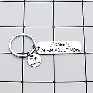 Lumengqi 18th Birthday Keyring, Stainless Steel OMG! I'm An Adult Now! Keychain, Bar Mitzvah Present Keychain, 18th Birthday Gift Key Ring for Women Men Girls Boys