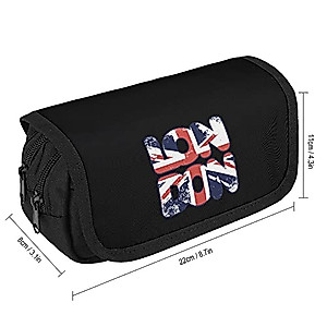 I Love London UK Flag Pencil Case with Two Large Compartments Pocket Big Capacity Storage Pouch Pencil Bag for School Teen Adult