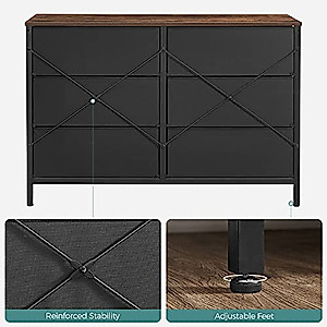SONGMICS Dresser for Bedroom, Storage Organizer Unit with 6 Fabric Drawers, Steel Frame, for Living Room, Entryway, 6 drawers Brown + Black