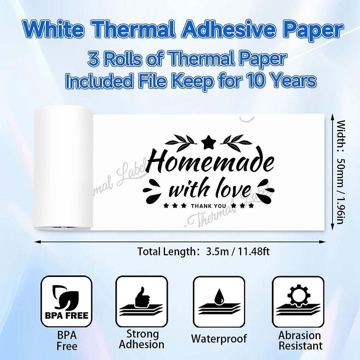 NelkoGlobal Mini Sticker Printer with 3 Rolls of 50mm*3.5m White Self-Adhesive Thermal Printer Paper (Image Duration: 10 Years)