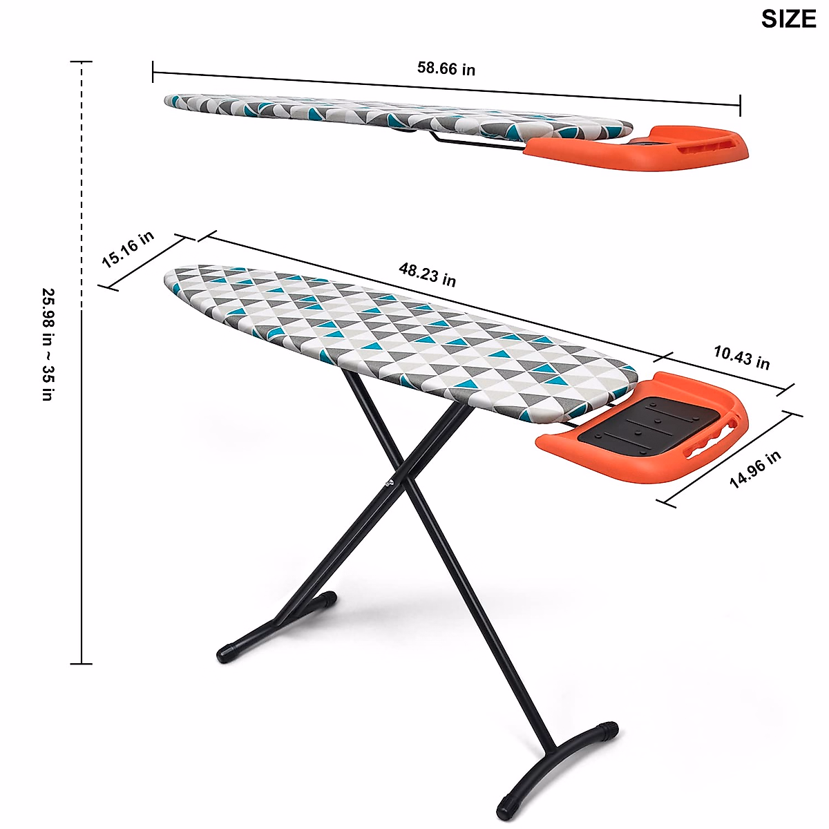 Duwee 15"×48" Ironing Board with Retractable Iron Rest,Ironing Board Full Size Heat-Resistant Cover with Thick Padding,Space Saving Iron Boards with Sturdy Legs,Adjustable Heights