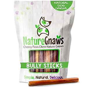 Nature Gnaws Bully Sticks for Dogs 5-6" (1Lb) - Mixed Thickness - Long Lasting for Aggressive Chewers and Large Dogs - Natural Beef Dog Chew Bones
