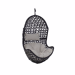 Sunnydaze Cordelia Hanging Egg Chair - Resin Wicker - Outdoor Large Basket Design Patio Lounge Chair - All-Weather Construction - Includes Gray Cushion and Headrest