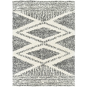 Mark&Day Area Rugs, 5x7 Gever Global Shag Charcoal Area Rug, Grey Cream White Carpet for Living Room, Bedroom or Kitchen (5'3" x 7'3")