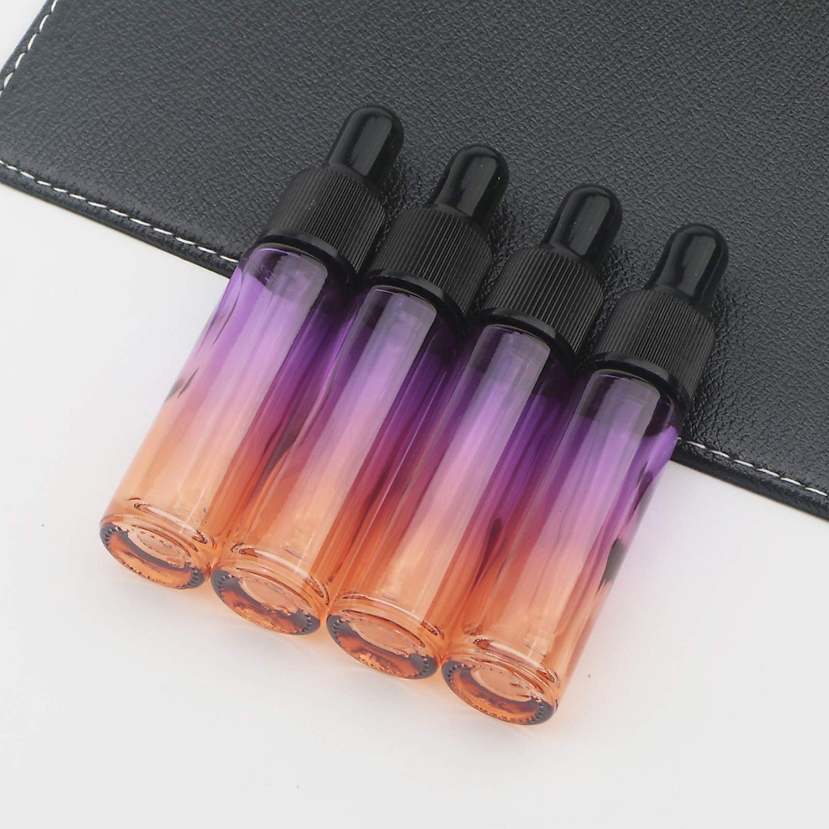 Kesell 8 Pack Dropper Bottles, 10ml Essential Oil Glass Bottles Purple Orange Gradient Color Reusable Portable Small Glass Perfume Bottles