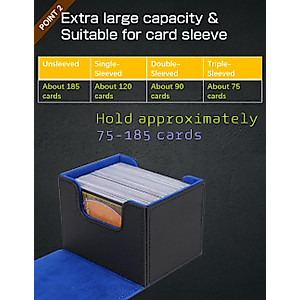 Venssu Card Deck Box,Horizontal Card Deck Case,Deck Card Box, Leather Large Size Fit 100 Plus Sleeved Cards Compatible with MTG TCG CCG(Black＆Grey)