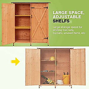 MELLCOM Outdoor Wood Storage Shed, 63“ Garden Shed with Double Lockable Doors, Weather Resistant Tool Shed Organizer for Patio, Garden, Backyard, Lawn