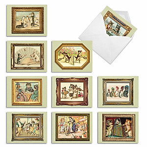 The Best Card Company - 10 Thank You Assortment Note Cards w/Envelopes, Assorted Set of Thank You Cards4 x 5.12 inch - Funny Feline M1737TY