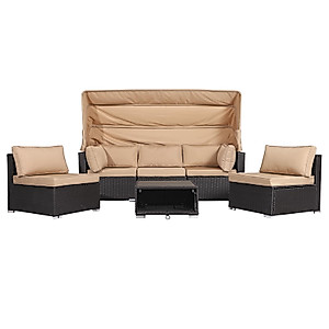 GlasFlength Outdoor Wicker Patio Furniture Sectional Set, Khaki