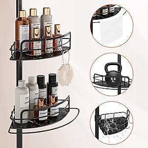 THMINS Shower Caddy Tension Pole,Adjustable Corner Shower Caddy,4 Tier Rustproof Shower Organizer Shelves for Bathroom,Bathtub,42.1-120.5 inch,Black