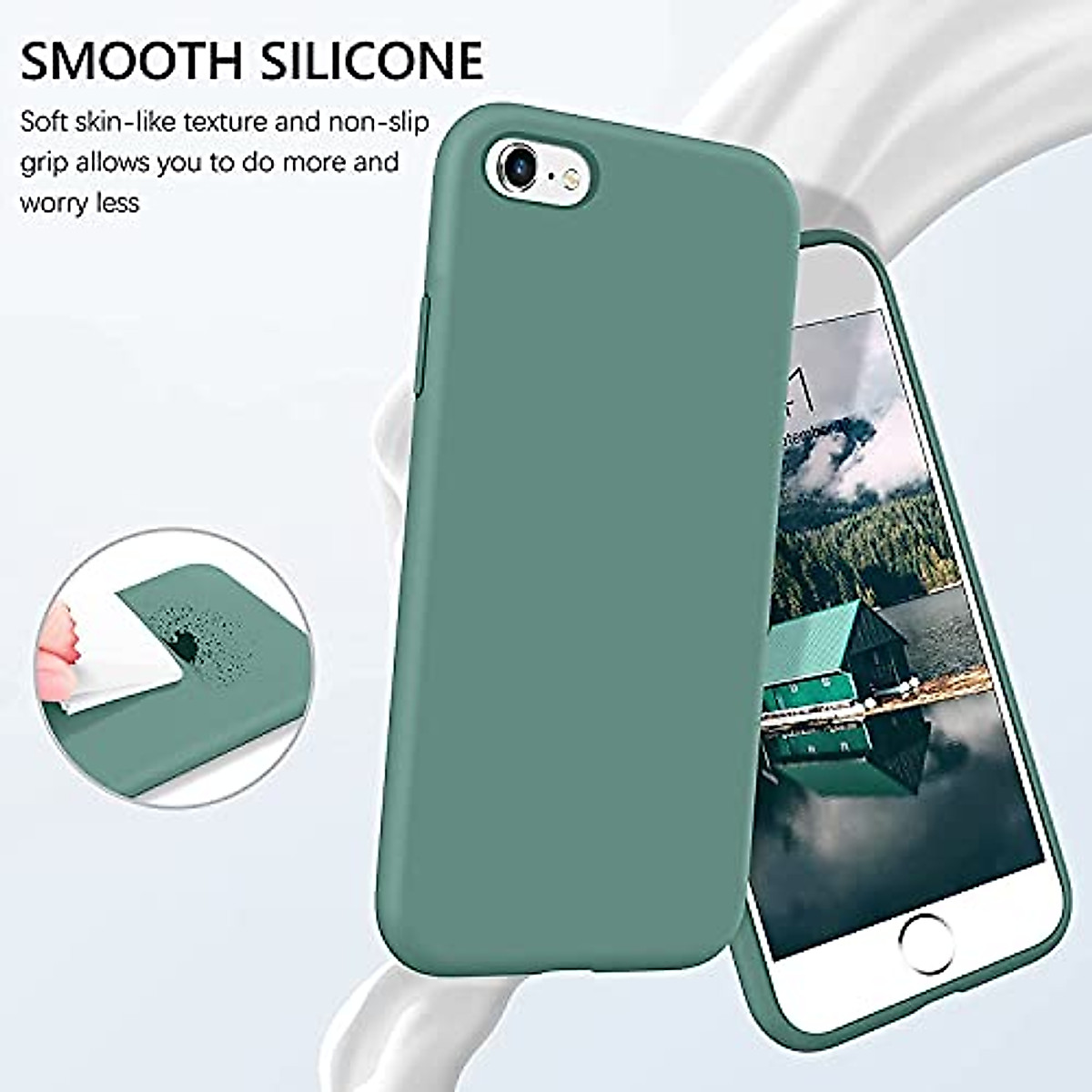 GUAGUA iPhone 6s Case iPhone 6 Case Liquid Silicone Soft Gel Rubber Slim Thin Light Microfiber Lining Cushion Texture Cover Shockproof Full Body Protection Phone Cases for iPhone 6/6S Pine Green