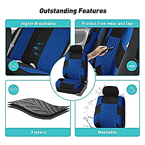 FH Group Car Seat Covers Full Set Premium Cloth - Universal Fit, Automotive Seat Cover, Low Back Front Seat Covers, Airbag Compatible, Split Bench Rear Seat, Washable Seat Cover for SUV, Sedan Blue