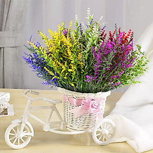 STYLIFING 12 Bundles Artificial Flowers, UV Resistant No Fade Fake Flowers Outdoor Faux Lavender Plastic Plants for Garden Porch Window Box Décor