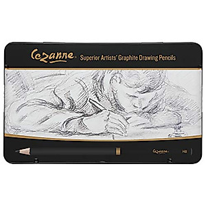 Cezanne Graphite Artist Drawing Pencil Set of 12 Professional Quality for Sketching & Shading, Break Resistant Pre-sharpened Leads, Triple Coated Matte Finished Wood-cased Barrel, Travel Storage Tin