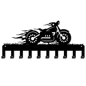 SUPERDANT Motorcycle Metal Key Holder Metal Hook Rack Motorcycle Flame Wall Mounted Key Organizer Decorative Home Storage Hat Cloth Living Boy Room Door Home Wall Decoration 33×15cm