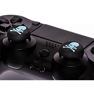 Silicone Thumb Stick Grip Cap Joystick Thumbsticks Caps Cover for PS4 Xbox One PS3 Xbox 360 PS2 Game Controllers - 4 x Blue Skull
