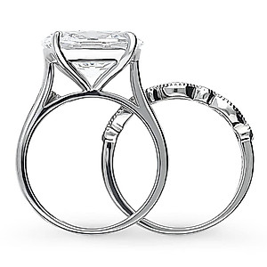 BERRICLE Sterling Silver East-West Wedding Engagement Rings Cubic Zirconia CZ Solitaire Ring Set for Women, Rhodium Plated Size 8