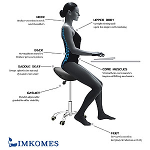 LIMKOMES Saddle Stool Salon Chair Ergonomic Adjustable Swivel Stool Chair with Hydraulic Lifting Height Adjustable Rolling Stool for Office Desk Clinic Dentist Spa