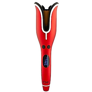CHI Spin N Curl Ceramic Rotating Curler, Ruby Red. Ideal for Shoulder-Length Hair between 6-16” inches.