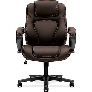HON Managerial Office Chair- High-Back Computer Desk Chair with Loop Arms , Brown (VL402)