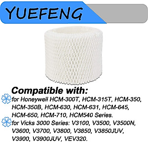 YUEFENG Humidifier Filter for Vicks WF2 Humidifier V3100, V3500, V3500N, V3600, V3700, V3800, V3850, V3850JUV, V3900, V3900JUV, VEV320, 3020, ECM-250i, ECM-500, WA-8D, Replacement WF2 Filter (3)