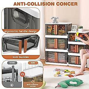THXIY Plastic Storage Bins 1 Pack, 19 Gal Storage Bins with Lids and Wheels, Collapsible Storage Bins with Front Door and Top Cover Openings, Stackable Toy Storage Box containers for Home Organizing White