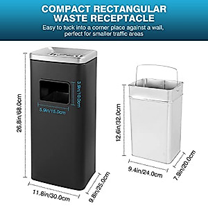 IRONWALLS Stainless Steel Trash Can with Lid, Commercial Indoor Outdoor Garbage Can Waste Bin with Removable Inner Bucket, Black Metal Trash Receptacle Waste Container for Office, Restaurant, Hotel