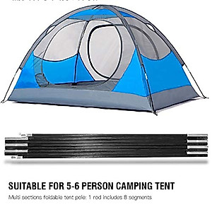 Camping Tent Pole, Fiberglass Tent Pole Repair Kit 4.48M 2Pcs Fiberglass Camping Tent Pole Bars Outdoor Foldable Support Rods Awning Frames Kit for 5-6 Person Camping Tent