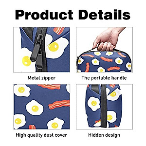 Travel Cord Organizer, Tech Organizer, Electronics Organizer, Cable Organizer Bag, Poached Egg Bacon Cartoon Food Navy Blue