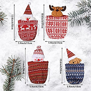 Christmas Gift Doll Bags with Drawstring Reusable, Knitted Burlap Santa Gifts Bags with Drawstring Santa Claus, Snowman, Elk, Bear for Kids Holiday Wrapping (4 Pcs)