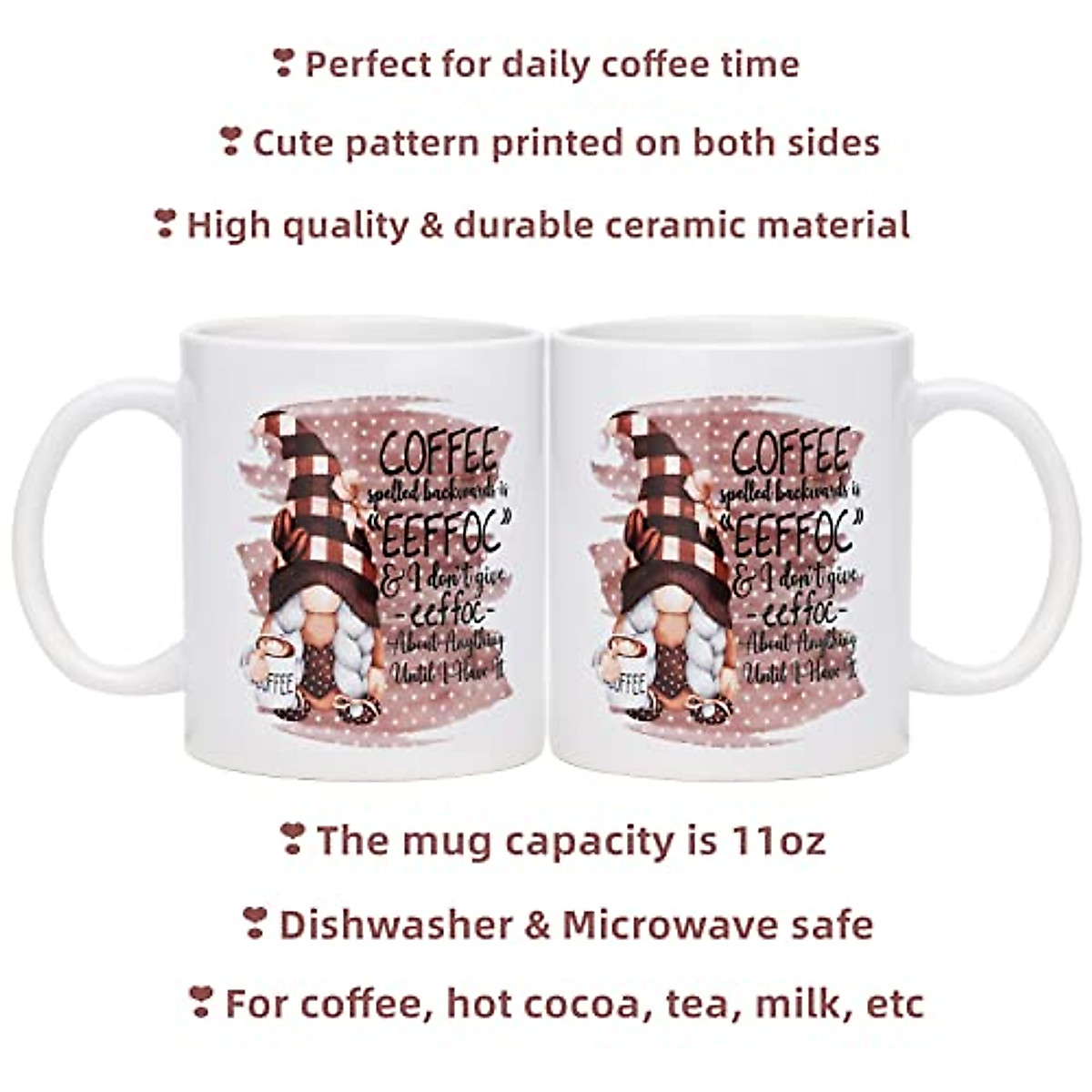 Rmeosye Cute Gnome Coffee Mug Hot Chocolate Cocoa Cups Funny Birthday Xmas Holiday Gift for Family Friend Coworkers Men Women White 11oz