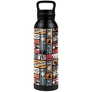 Harry Potter OFFICIAL Cute Chibi Pattern 24 oz Insulated Canteen Water Bottle, Leak Resistant, Vacuum Insulated Stainless Steel with Loop Cap, Black