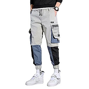 XYXIONGMAO Men's Functional Japanese Hip Hop Pants Tactical Techwear Harem Streetwear Sweatpants Cyberpunk Tactical Joggers Cargo Pants for Men(Blue,M)