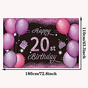 Happy 20st Birthday Backdrop Banner Pink Purple 20th Sign Poster 20 Birthday Party Supplies for Anniversary Photo Booth Photography Background Birthday Party Decorations, 72.8 x 43.3 Inch