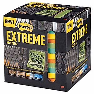 Post-it Extreme Notes, Stop Re-work on the Job, Works in 0 - 120 degrees Fahrenheit, 100X the holding power, Green, Orange, Mint, Yellow, 3 in x 3 in, 12 Pads/Pack, 45 Sheets/Pad (EXTRM33-12TRYX)
