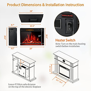 SIMOE 28 Inch Electric Fireplace Inserts, 900/1350W Wall-recessed & Freestanding Fireplace Heater with 3D Flame Colors and 4 Adjustable Brightness, 0-6H Timer, Remote Control, LED Display Fireplace