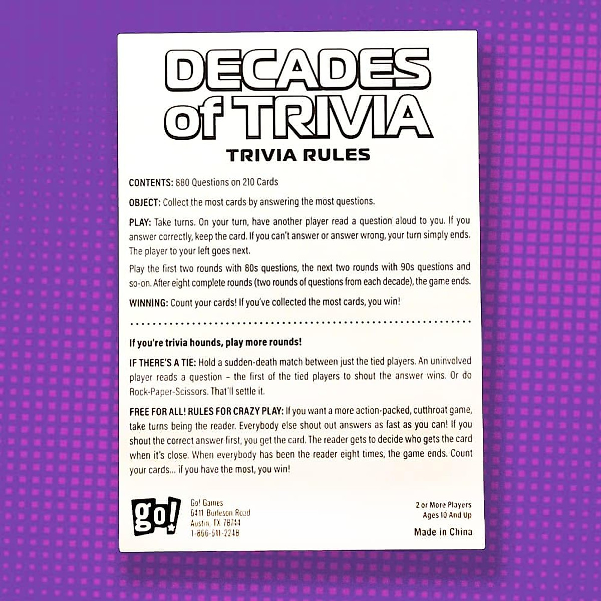 Go! Games, Decades of Trivia Game